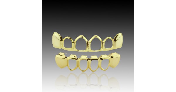 OPEN FACE GOLD GRILLZ 6 TEETH MOUTH TOP & BOTTOM HIP HOP BLING