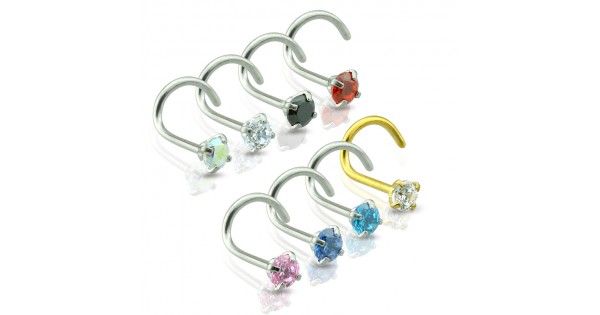 316L SURGICAL STEEL NOSE SCREW WITH PRONG SET CZ