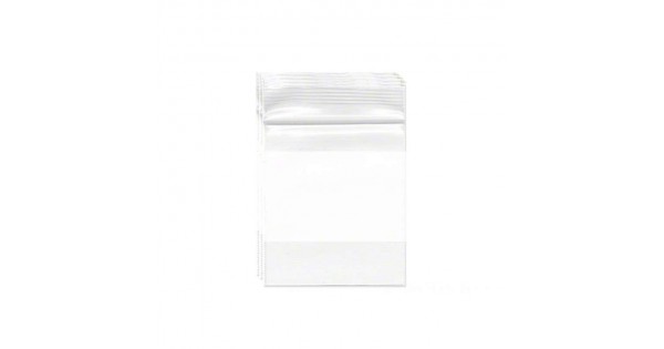 PACK OF 100 WHITE BLOCK RECLOSABLE CRYSTAL CLEAR POLY ZIP BAGS 3'' X 4''