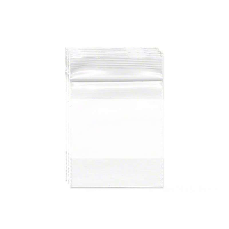 PACK OF 100 WHITE BLOCK RECLOSABLE CRYSTAL CLEAR POLY ZIP BAGS 3'' X 4''