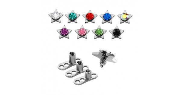 DERMAL ANCHOR INTERNALLY THREADED HEAD WITH 5MM STAR COLOR GEM(TOP PART ...
