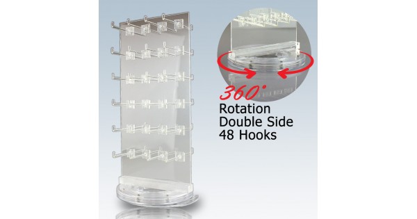 ACRYLIC COUNTER TOP SPINNER DOUBLE SIDE DISPLAY WITH 48 HOOKS