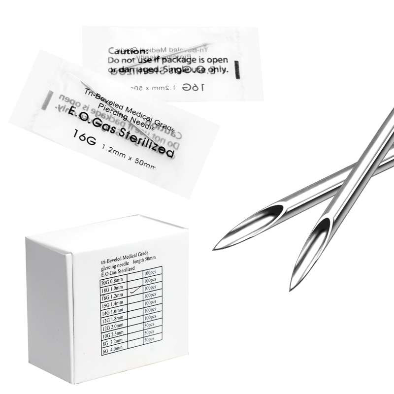 100 PCS TRI-BEVELED MEDICAL GRADE STERILE BODY PIERCING NEEDLES ...
