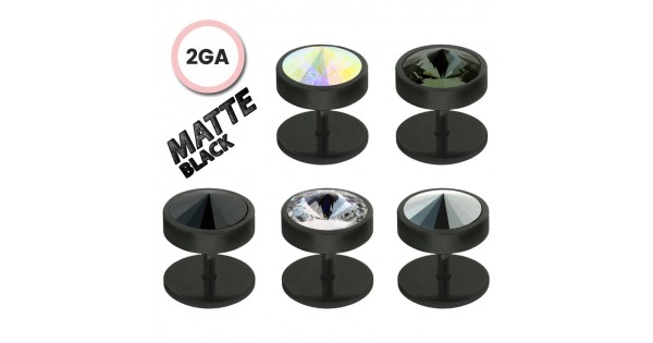 MATT BLACK TITANIUM IP OVER 316L SURGICAL STEEL 2GA FAKE PLUG WITH ...