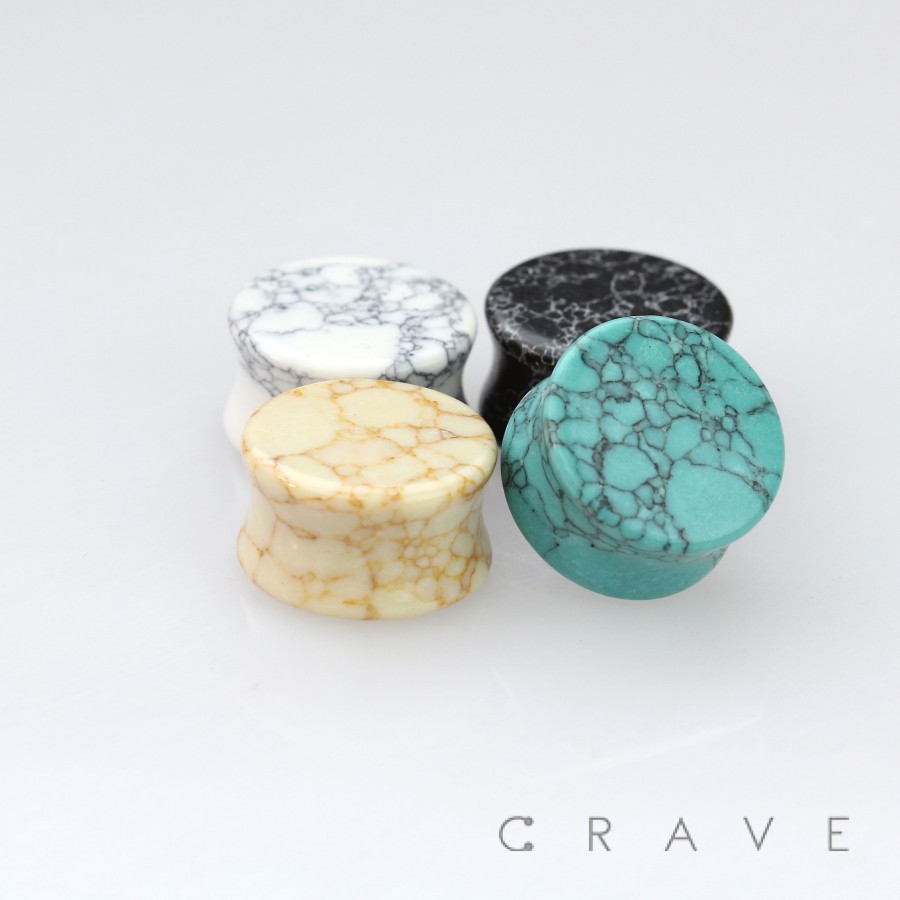 SEMI PRECIOUS FLAT TURQUOISE HOWLITE STONE DOUBLE FLARED PLUG