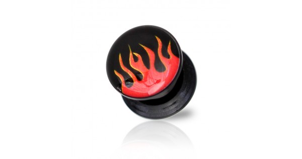 RED FLAME PRINT TOP BLACK ACRYLIC SCREW FIT PLUG