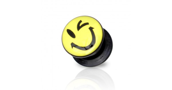 SMILEY FACE PRINT TOP BLACK ACRYLIC SCREW FIT PLUG