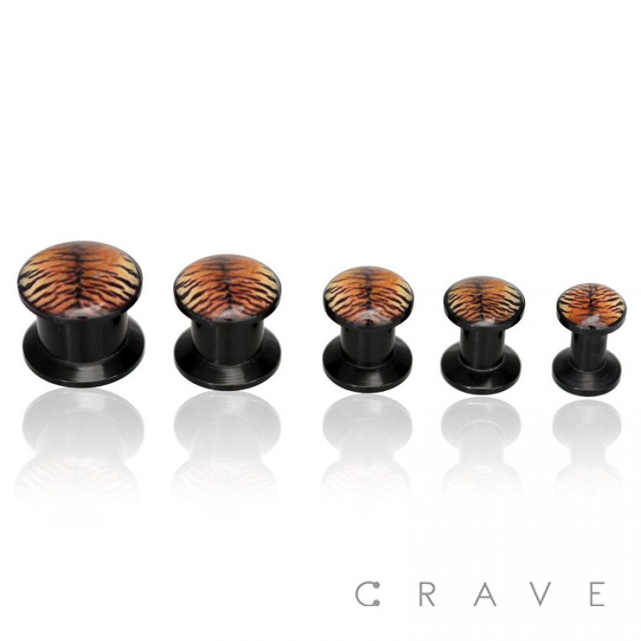 TIGER PRINT TOP BLACK ACRYLIC SCREW FIT PLUG