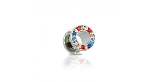 316L SURGICAL STEEL MULTI COLOR GEMMED RIM SCREW FIT PLUG