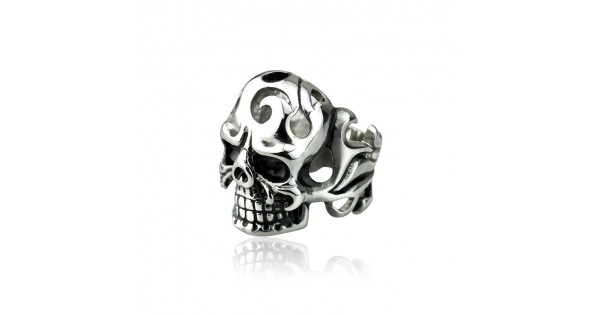 STAINLESS STEEL RAGING DEATH SKULL RING
