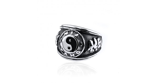 STAINLESS STEEL ANCIENT YING YANG RING