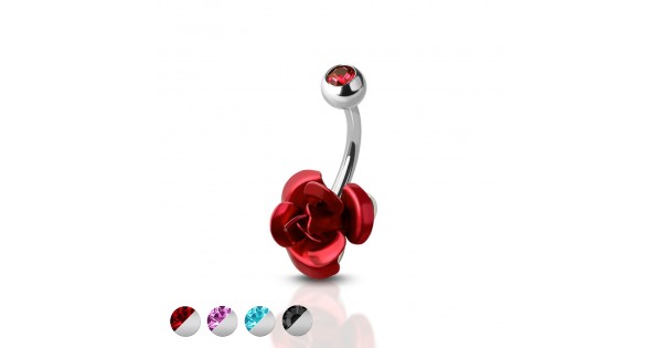 316 L SURGICAL STEEL BRIGHT METAL ROSE BLOSSOM BELLY BUTTON RING