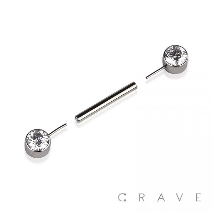 IMPLANT GRADE TITANIUM THREADLESS PUSH IN BARBELL WITH CZ BEZEL SET ...