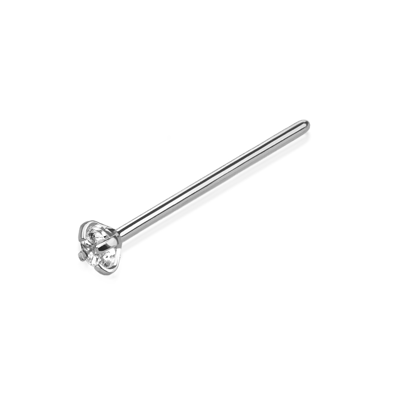 316L SURGICAL STEEL NOSE 15MM STRAIGHT FISHTAIL PIN WITH PRONG SET GEM