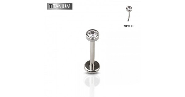IMPLANT GRADE TITANIUM BEZEL SET CZ TOP PUSH IN THREADLESS LABRET