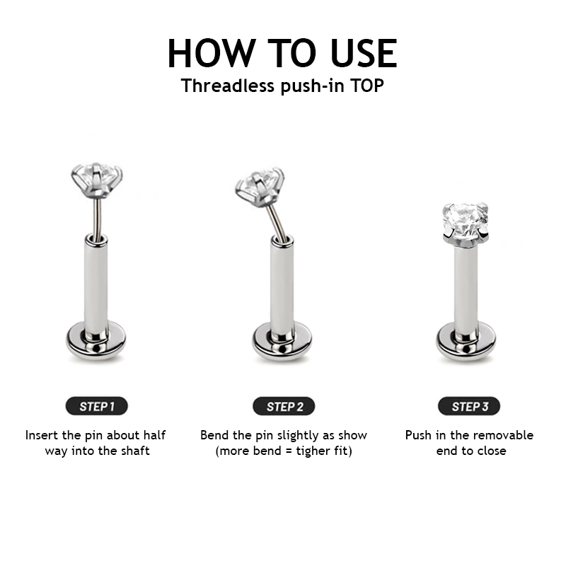 IMPLANT GRADE TITANIUM THREADLESS PUSH IN BEZEL SET TEARDROP CZ TOP LABRET