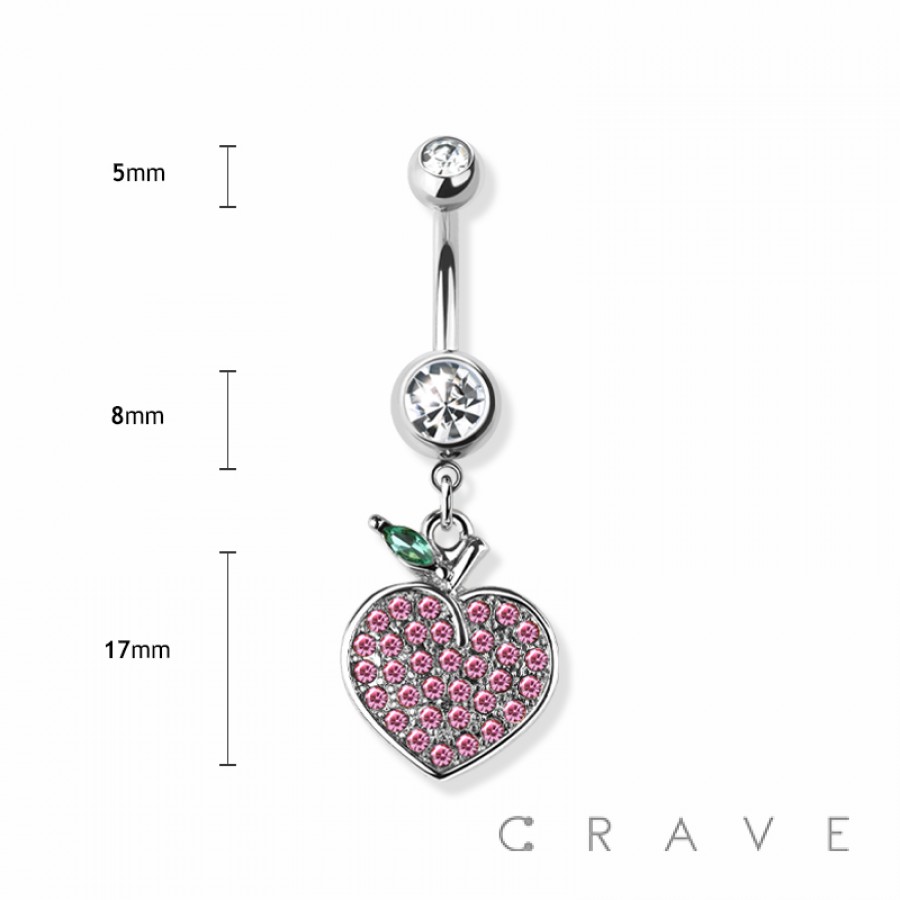 GEM PAVED PEACH 316 SURGICAL STEEL NABAL BELLY RING