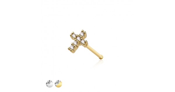 CZ GEM PAVED CROSS 316L SURGICAL STEEL NOSE BONE STUD