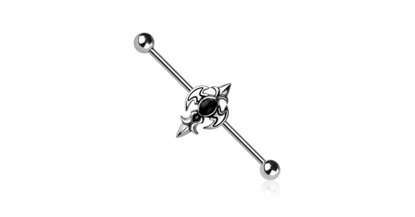 MEDIEVAL CROSS BLACK GEM 316L SURGICAL STEEL INDUSTRIAL BARBELL