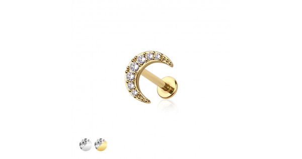 CZ PAVED GEM CRESCENT MOON 316L SURGICAL STEEL LABRET