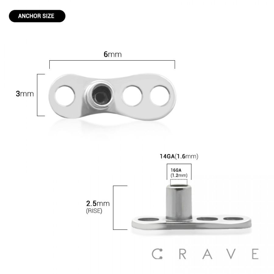 BAT HEAD AND BASE DERMAL SET 316L SURGICAL STEEL
