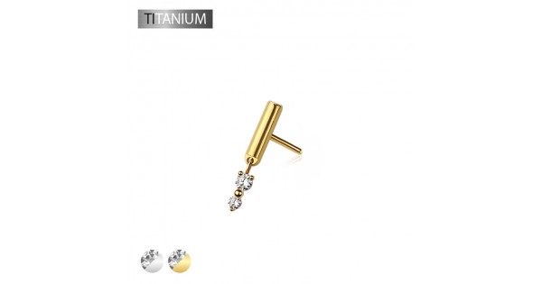 IMPLANT GRADE TITANIUM THREADLESS PUSH IN BAR WITH CZ THREADLESS DANGLE TOP