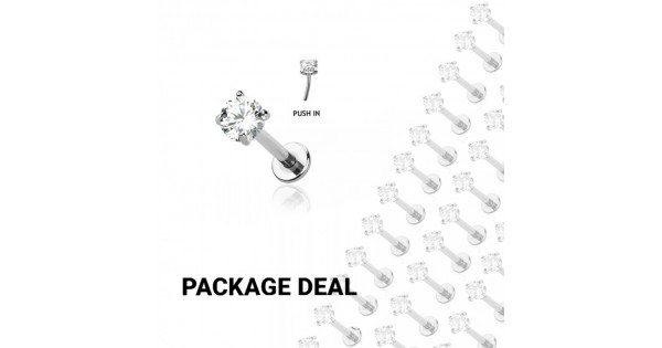 50PCS OF 316L SURGICAL STEEL PRONG SET PUSH IN THREADLESS LABRET SET ...