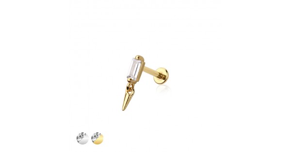 CONE SPIKE DANGLE CZ BAGUETTE TOP THREADLESS (PUSH IN) 316L SURGICAL ...