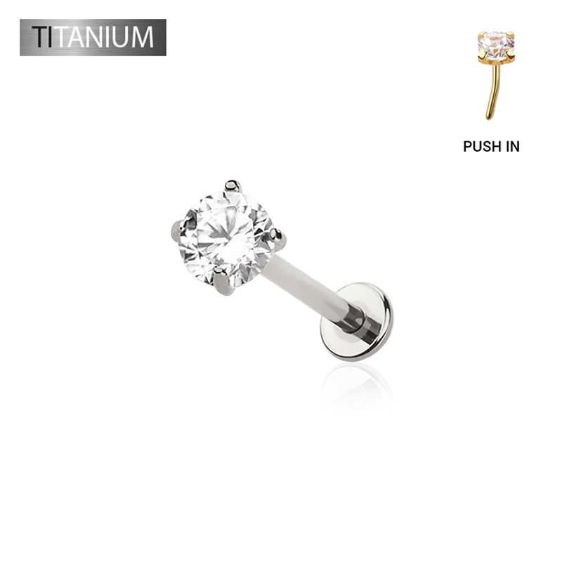 4MM DISK IMPLANT GRADE TITANIUM PRONG SET PUSH IN THREADLESS LABRET ...