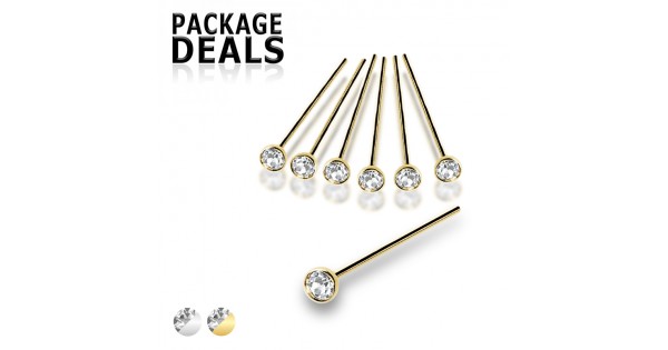 100PCS OF 316L SURGICAL STEEL NOSE FISHTAIL WITH CLEAR GEM PACKAGE ...